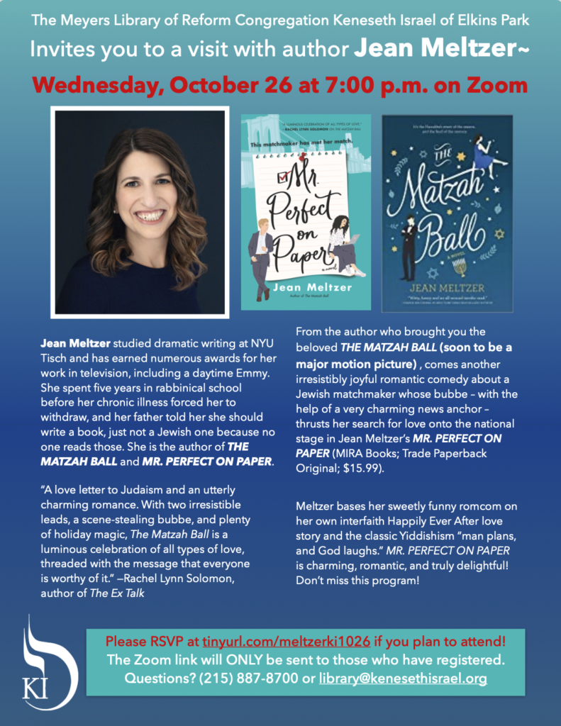 Author Visit with Jean Meltzer (zoom) – Reform Congregation Keneseth Israel